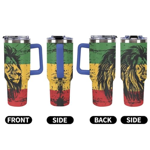 Lion Reggae Jamaica 40 Oz Tumbler Insulated Stainless Steel Water Bottle Travel Mug Car Cup with Handle And Straw