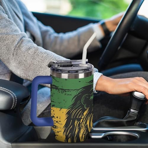 Lion Reggae Jamaica 40 Oz Tumbler Insulated Stainless Steel Water Bottle Travel Mug Car Cup with Handle And Straw
