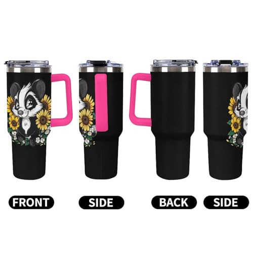 Skunk Sunflowers 40 Oz Tumbler Insulated Stainless Steel Water Bottle Travel Mug Car Cup with Handle And Straw