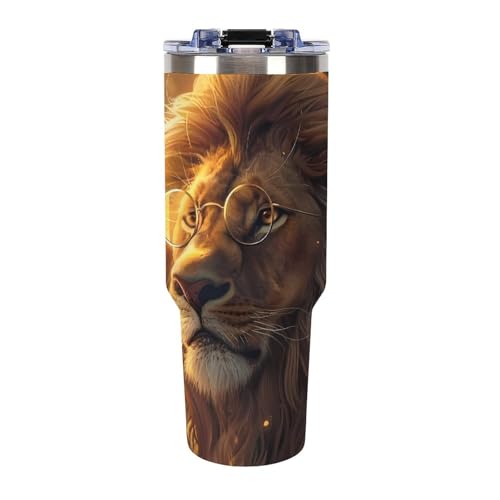 Cool Kings Lion Paninting 40 Oz Tumbler Insulated Stainless Steel Water Bottle Travel Mug Car Cup with Handle And Straw