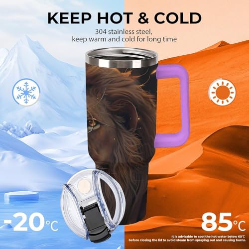 Cool Kings Lion Paninting 40 Oz Tumbler Insulated Stainless Steel Water Bottle Travel Mug Car Cup with Handle And Straw