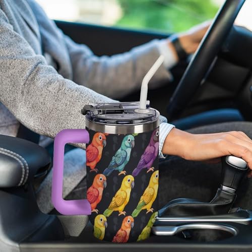 Conures Colorful Parrot 40 Oz Tumbler Insulated Stainless Steel Water Bottle Travel Mug Car Cup with Handle And Straw