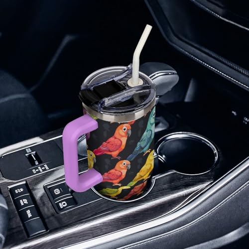 Conures Colorful Parrot 40 Oz Tumbler Insulated Stainless Steel Water Bottle Travel Mug Car Cup with Handle And Straw