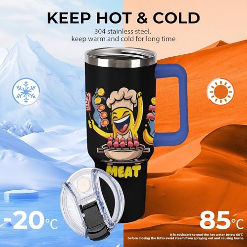 Banana BBQ Meat 40 Oz Tumbler Insulated Stainless Steel Water Bottle Travel Mug Car Cup with Handle And Straw