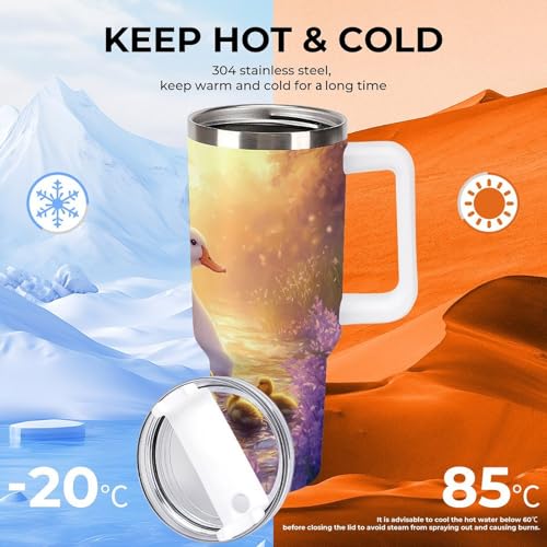 Duck Flowers Tumbler with Handle Travel Mug Water Bottle Tea Coffee Cup White-style