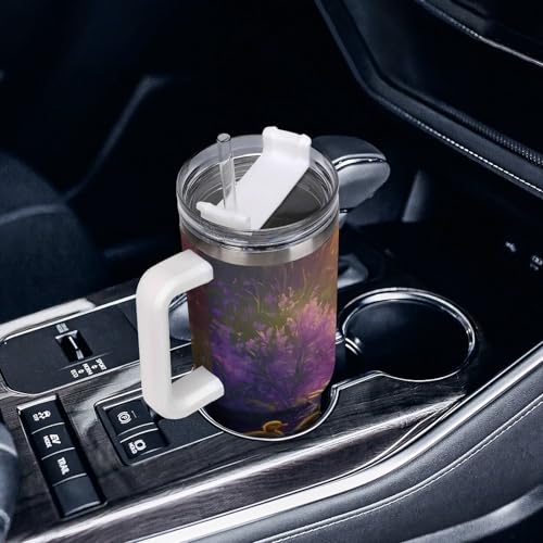 Duck Flowers Tumbler with Handle Travel Mug Water Bottle Tea Coffee Cup White-style