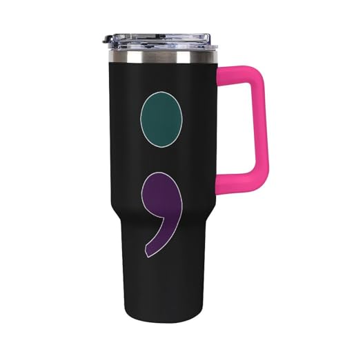 Semicolon Suicide Prevention 40 Oz Tumbler Insulated Stainless Steel Water Bottle Travel Mug Car Cup with Handle And Straw