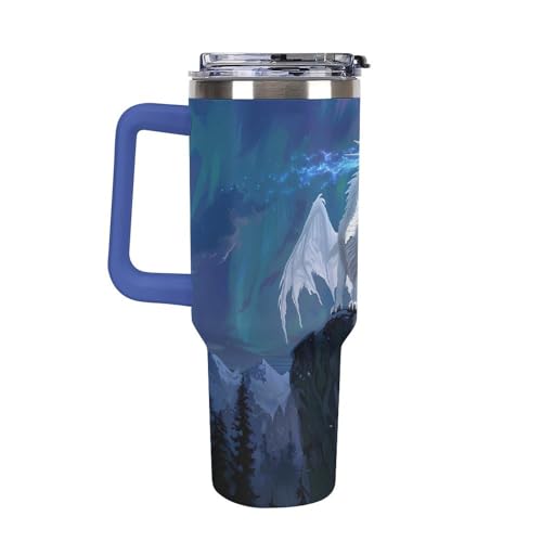 Flying Dragon 40 Oz Tumbler Insulated Stainless Steel Water Bottle Travel Mug Car Cup with Handle And Straw