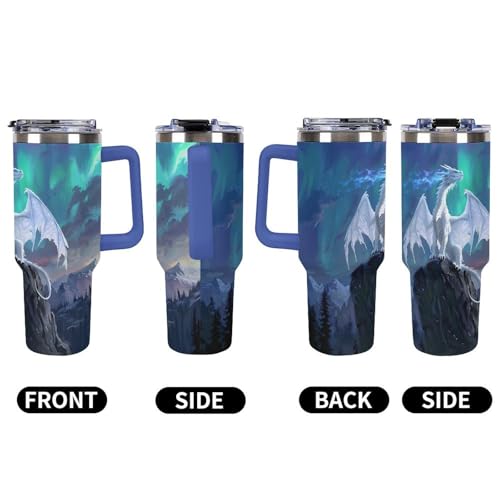 Flying Dragon 40 Oz Tumbler Insulated Stainless Steel Water Bottle Travel Mug Car Cup with Handle And Straw