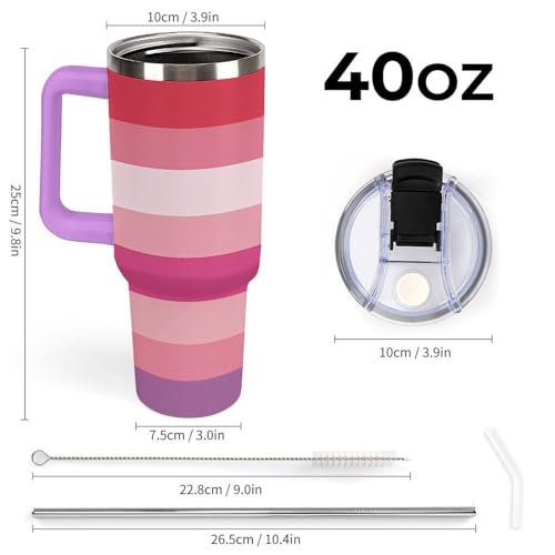 Lesbian Pride Flag 40 Oz Tumbler Insulated Stainless Steel Water Bottle Travel Mug Car Cup with Handle And Straw