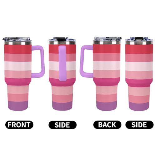 Lesbian Pride Flag 40 Oz Tumbler Insulated Stainless Steel Water Bottle Travel Mug Car Cup with Handle And Straw