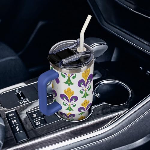 Mardies Grass De Lis 40 Oz Tumbler Insulated Stainless Steel Water Bottle Travel Mug Car Cup with Handle And Straw