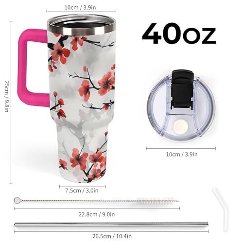 Cherry Flower 40 Oz Tumbler Insulated Stainless Steel Water Bottle Travel Mug Car Cup with Handle And Straw