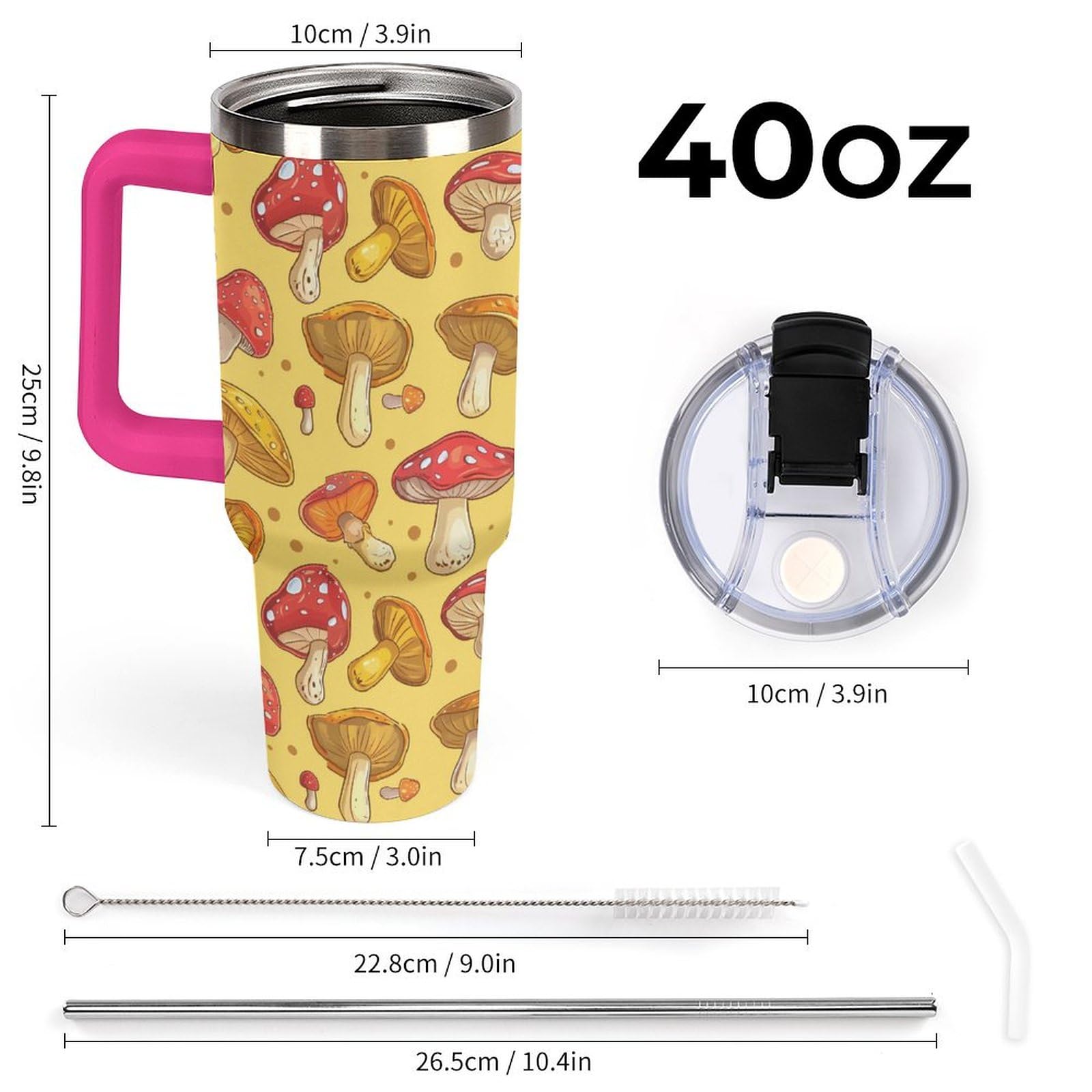 The Various Mushroom Art 40 Oz Tumbler Insulated Stainless Steel Water Bottle Travel Mug Car Cup with Handle And Straw