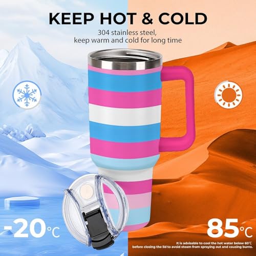 Transgender LGBT Flag 40 Oz Tumbler Insulated Stainless Steel Water Bottle Travel Mug Car Cup with Handle And Straw
