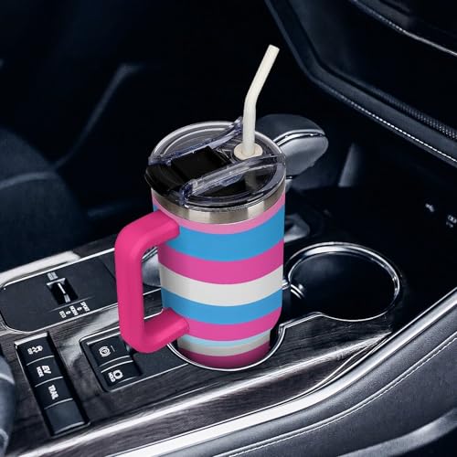 Transgender LGBT Flag 40 Oz Tumbler Insulated Stainless Steel Water Bottle Travel Mug Car Cup with Handle And Straw