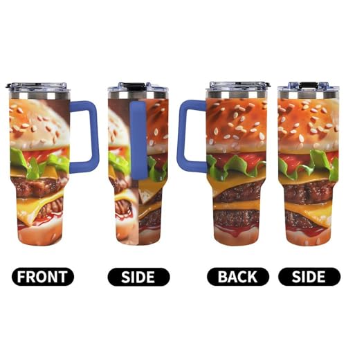 Cheeseburger Fast Food Pattern 40 Oz Tumbler Insulated Stainless Steel Water Bottle Travel Mug Car Cup with Handle And Straw