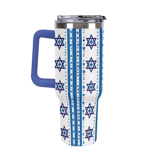 Israel Flag Shaped 40 Oz Tumbler Insulated Stainless Steel Water Bottle Travel Mug Car Cup with Handle And Straw