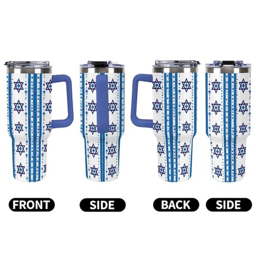 Israel Flag Shaped 40 Oz Tumbler Insulated Stainless Steel Water Bottle Travel Mug Car Cup with Handle And Straw