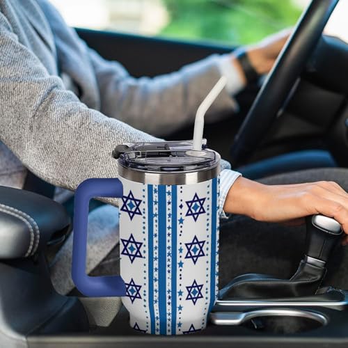 Israel Flag Shaped 40 Oz Tumbler Insulated Stainless Steel Water Bottle Travel Mug Car Cup with Handle And Straw