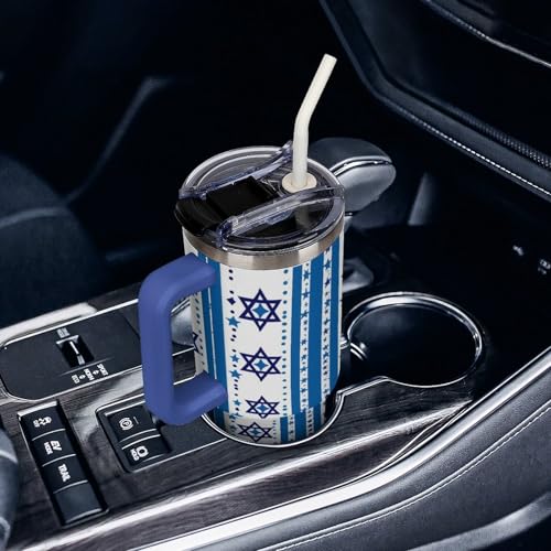 Israel Flag Shaped 40 Oz Tumbler Insulated Stainless Steel Water Bottle Travel Mug Car Cup with Handle And Straw