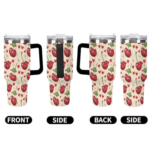 Cherry Flower Heart Tumbler with Handle Travel Mug Water Bottle Tea Coffee Cup Black-style