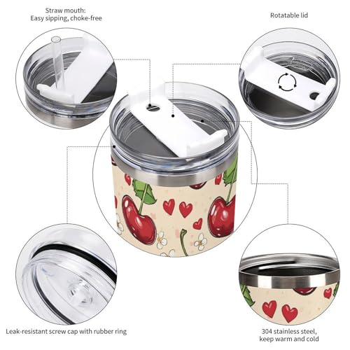 Cherry Flower Heart Tumbler with Handle Travel Mug Water Bottle Tea Coffee Cup Black-style