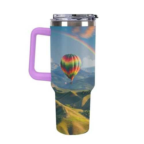 Hot-Air Balloons 40 Oz Tumbler Insulated Stainless Steel Water Bottle Travel Mug Car Cup with Handle And Straw