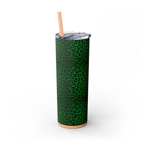 Tumbler Cup, Royal Green Cheetah Print with Straw, 20oz - Gift for Animal Print Lovers, Cheetah Pattern Drinkware, Unique