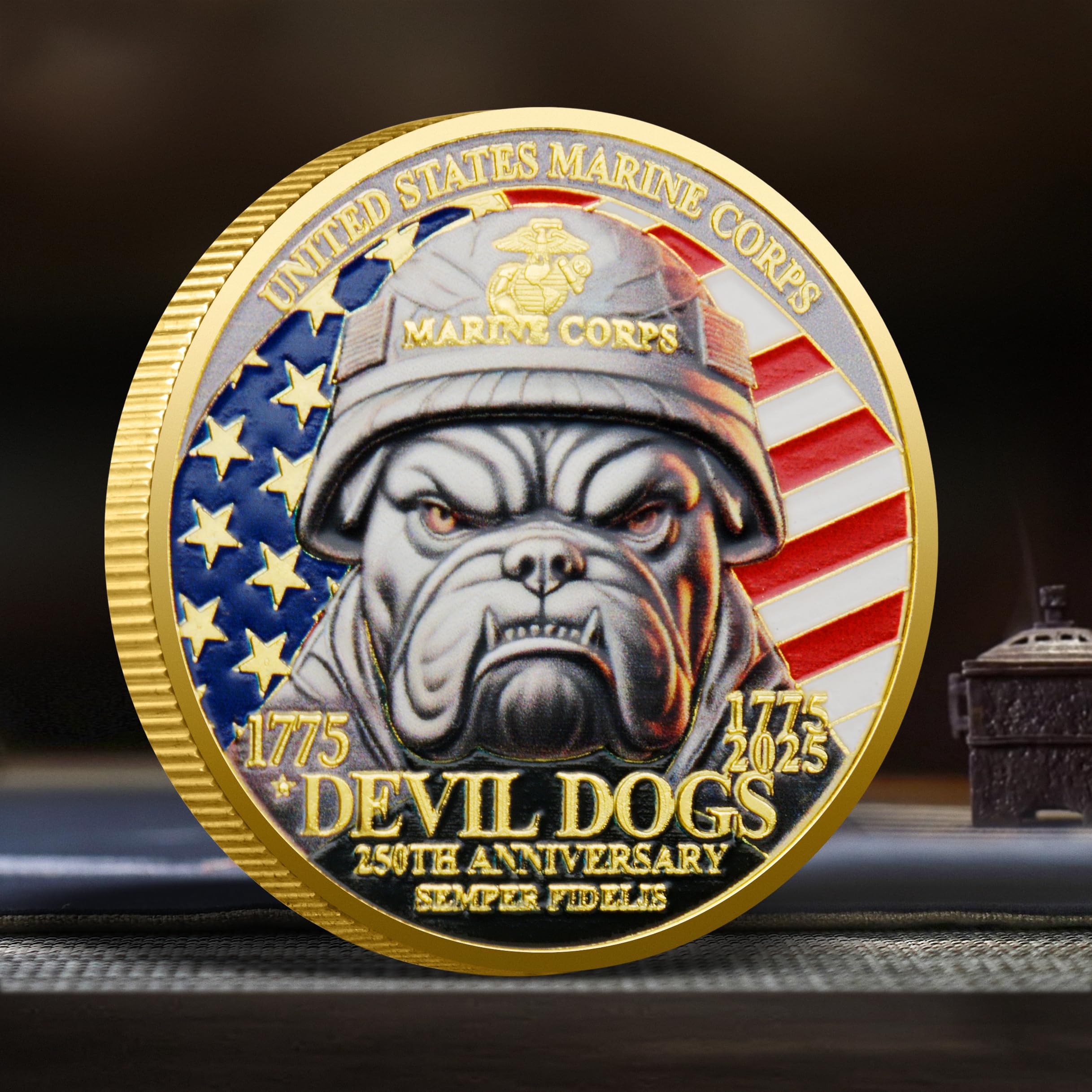 250th Anniversary US Marine Corps Commemorative Coin, Double-Sided USMC Challenge Coin, Military Commemorative Coins, Military Collectible & Veteran Gift (6PCS)