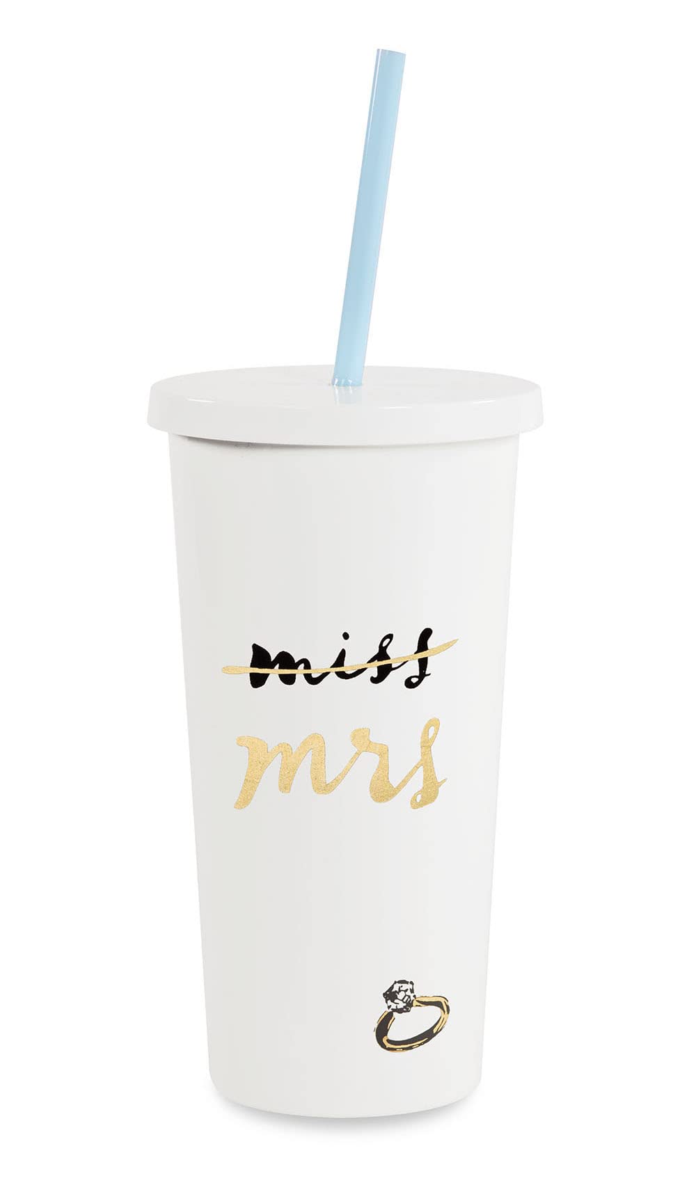 kate spade new york Bridal Acrylic Tumbler with Straw Bundle with Small Travel Jewelry Case Organizer (Miss to Mrs)
