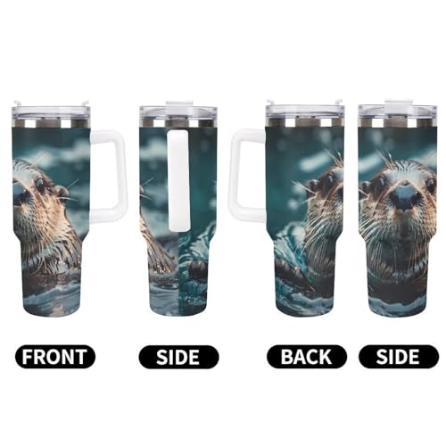 Sea Otter Swimming 40OZ Tumbler Stainless Steel Travel Mug Water Bottle Car Cup Tea Cups with Lid White-style