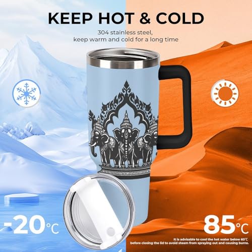 Three Elephants Laos 40OZ Tumbler Stainless Steel Travel Mug Water Bottle Car Cup Tea Cups with Lid Black-style