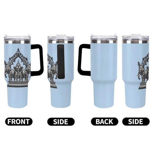 Three Elephants Laos 40OZ Tumbler Stainless Steel Travel Mug Water Bottle Car Cup Tea Cups with Lid Black-style