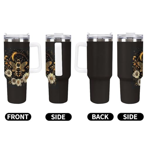 Bee Moon 40OZ Tumbler Stainless Steel Travel Mug Water Bottle Car Cup Tea Cups with Lid White-style