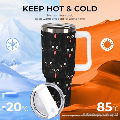 Black Cat 40OZ Tumbler Stainless Steel Travel Mug Water Bottle Car Cup Tea Cups with Lid White-style