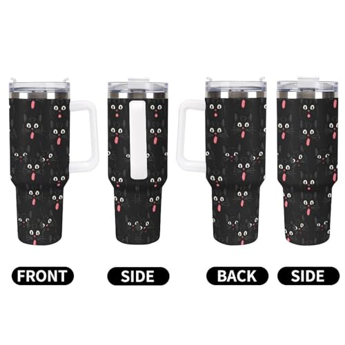 Black Cat 40OZ Tumbler Stainless Steel Travel Mug Water Bottle Car Cup Tea Cups with Lid White-style