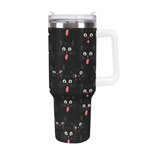 Black Cat 40OZ Tumbler Stainless Steel Travel Mug Water Bottle Car Cup Tea Cups with Lid White-style