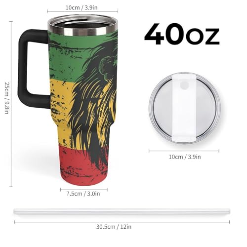 Lion Reggae Jamaica 40OZ Tumbler Stainless Steel Travel Mug Water Bottle Car Cup Tea Cups with Lid Black-style