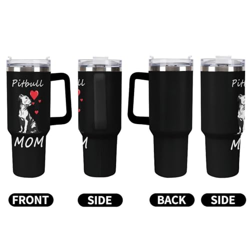 Pitbull Mom 40OZ Tumbler Stainless Steel Travel Mug Water Bottle Car Cup Tea Cups with Lid Black-style