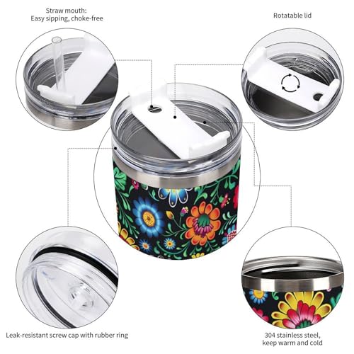 Polish Folk Art Floral Pattern 40OZ Tumbler Stainless Steel Travel Mug Water Bottle Car Cup Tea Cups with Lid White-style