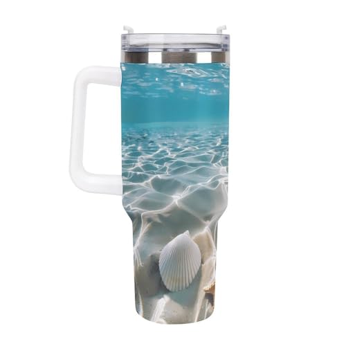 Starfish And Seashell on The Beach 40OZ Tumbler Stainless Steel Travel Mug Water Bottle Car Cup Tea Cups with Lid White-style