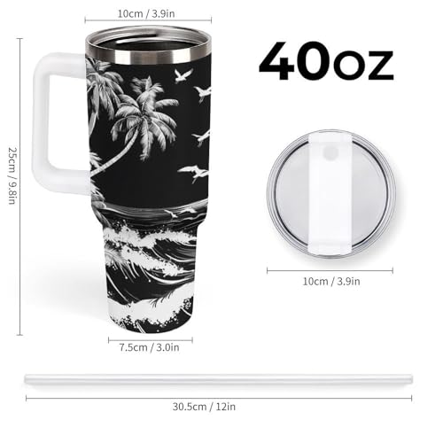 Palm Tree Black 40OZ Tumbler Stainless Steel Travel Mug Water Bottle Car Cup Tea Cups with Lid White-style