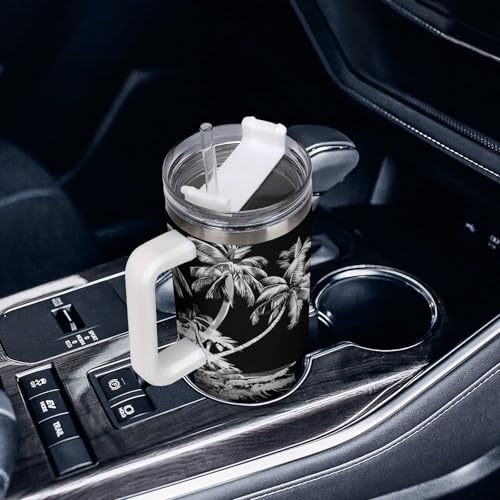 Palm Tree Black 40OZ Tumbler Stainless Steel Travel Mug Water Bottle Car Cup Tea Cups with Lid White-style