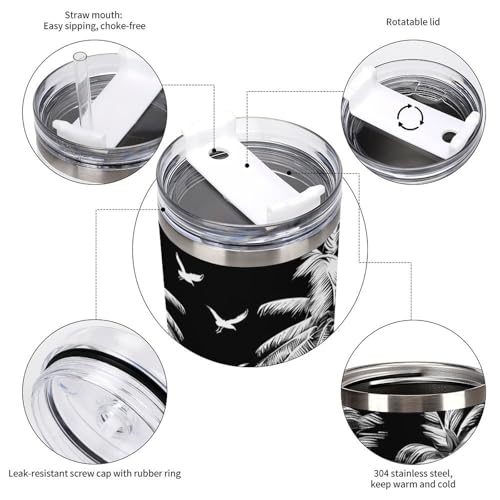 Palm Tree Black 40OZ Tumbler Stainless Steel Travel Mug Water Bottle Car Cup Tea Cups with Lid White-style