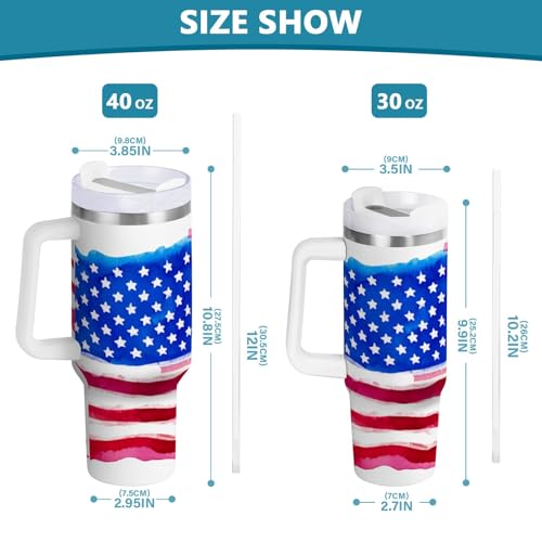 ODAWA Large Travel Insulated Tumblers with Lid and Straw, Usa Flag Double Wall Insulated Tumbler