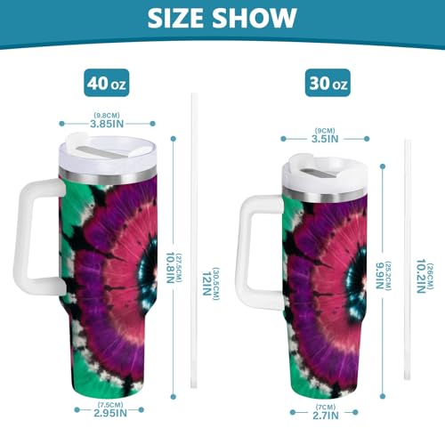 40 Oz Tie Dye Spiral Insulated Water Tumbler with Lid and Straw, Stainless Steel Tumbler
