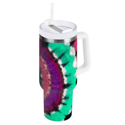 40 Oz Tie Dye Spiral Insulated Water Tumbler with Lid and Straw, Stainless Steel Tumbler