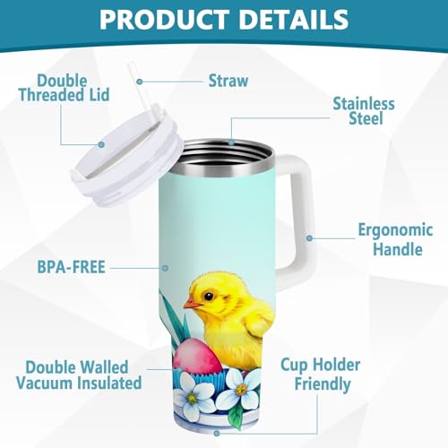 ODAWA 40oz Fall Insulated Tumbler with Handle and Straw Lid, Floral Rabbit Chicken Double Wall Insulated Tumbler