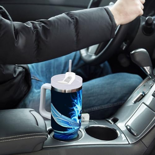 ODAWA 40 Oz Dragonfly Blue Insulated Tumblers with Lid and Straw, Insulated Stainless Steel Tumbler